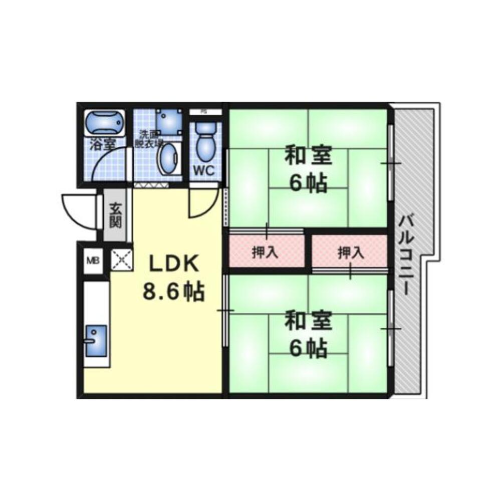 大阪モノレール線 宇野辺駅 地上4階建て 築42年 大阪府吹田市清水 (5.6万円／2LDK (和室6 和室6 LDK8.6)／47.96㎡)｜賃貸物件(賃貸マンション・アパート・一戸建て)の ...