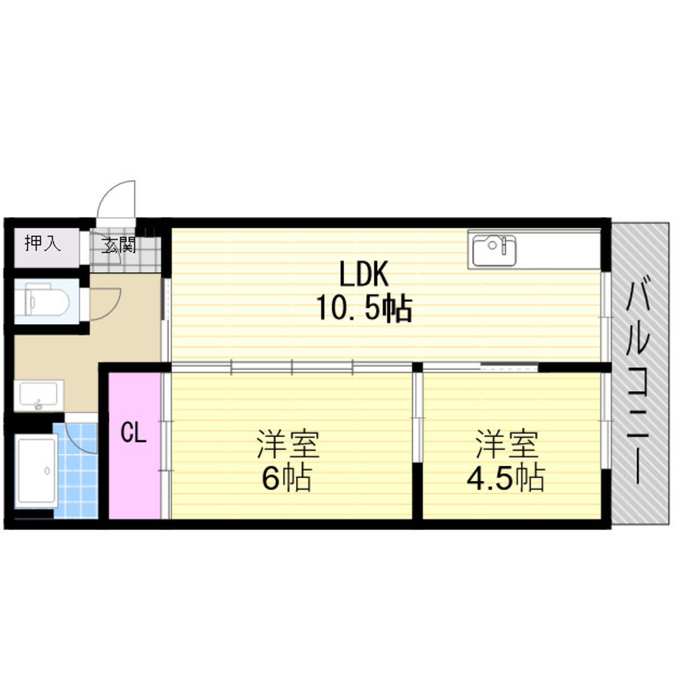 東海道本線（JR西日本） 茨木駅 地上5階建て 築52年 大阪府茨木市北春日丘1丁目 (5万円／2LDK (洋室4.5 洋室6 LDK10.5)／50.04㎡)｜賃貸物件(賃貸マンション ...