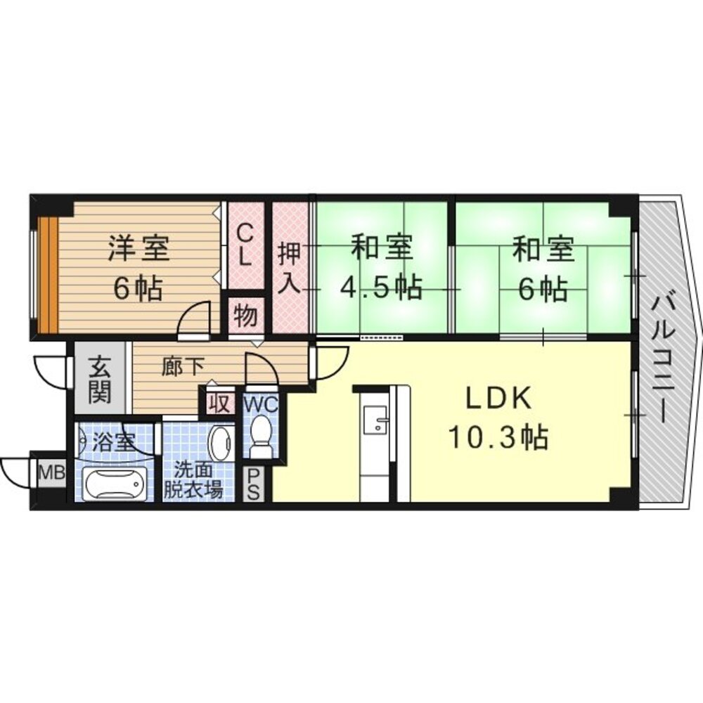 エクセル東園田 兵庫県尼崎市東園田町6丁目 (8万円／3LDK (和室4.5 和室6 洋室6 LDK10.3)／65.01㎡)｜賃貸物件(賃貸マンション・アパート・一戸建て)の住宅情報・お ...