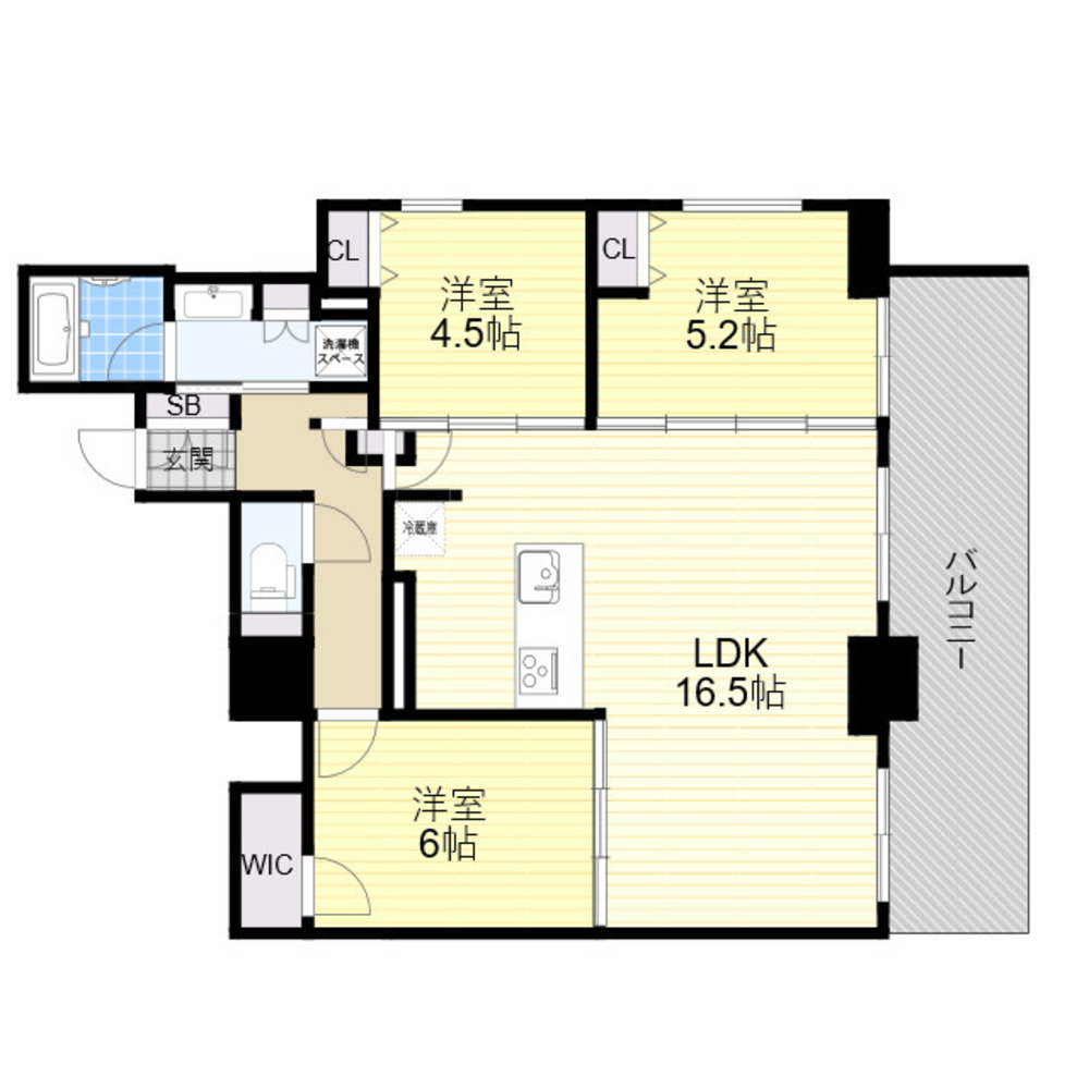 プレサンスタワー北浜 大阪府大阪市中央区平野町1丁目 (27万円／3LDK (洋室4.5 洋室5.2 洋室6 LDK16.5)／77.12㎡)｜賃貸物件(賃貸マンション・アパート・一戸建て)の ...