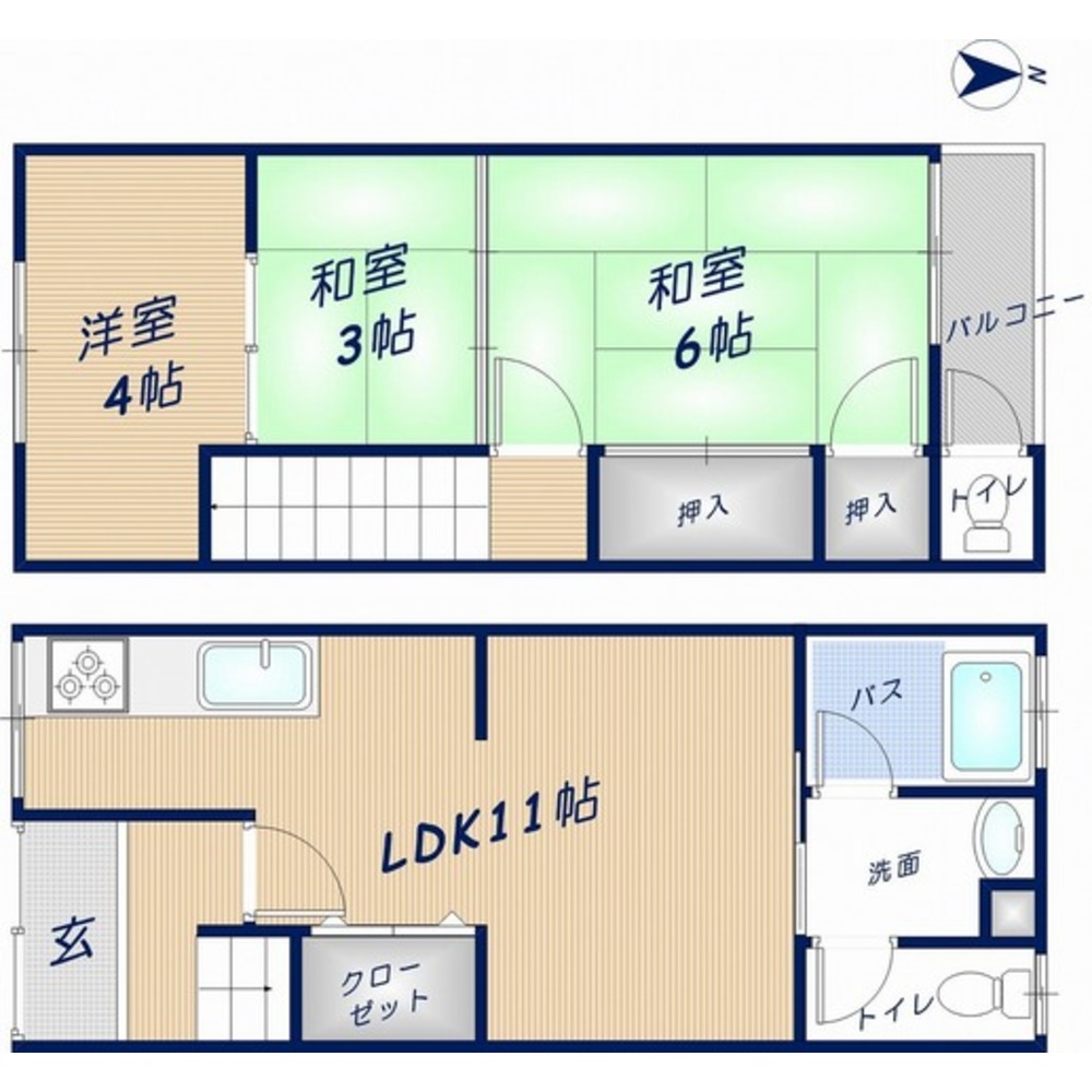 花園東町1丁目テラスハウス 大阪府東大阪市花園東町1丁目 (4.4万円／3LDK (和室3 和室6 洋室4 LDK11)／59.56㎡)｜賃貸物件(賃貸マンション・アパート・一戸建て)の住宅 ...