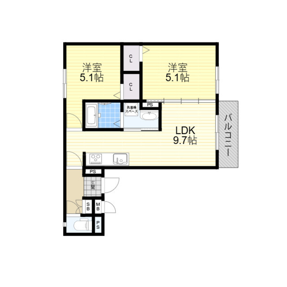 クリエオーレ神田中通4 兵庫県尼崎市神田中通8丁目 (9.3万円／2LDK (洋室5.1 洋室5.1 LDK9.7)／46.2㎡)｜賃貸物件(賃貸マンション・アパート・一戸建て)の住宅情報・お ...