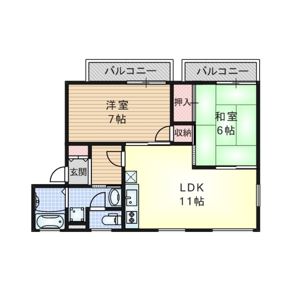 東海道本線（JR西日本） 岸辺駅 地上2階建て 築35年 大阪府吹田市原町1丁目 (7.4万円／2LDK (和室6 洋室7 LDK11)／50㎡)｜賃貸物件(賃貸マンション・アパート・一戸建て ...
