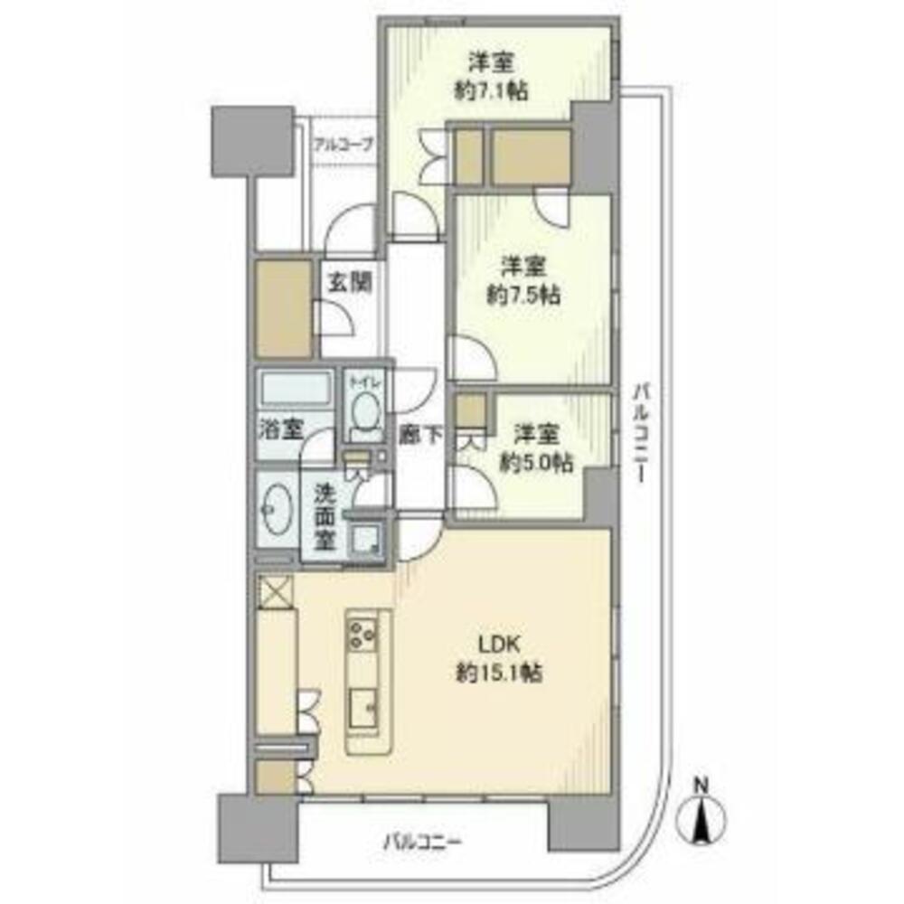 HARUMI FLAG SUN C棟 晴海フラッグ 東京都中央区晴海5丁目 (45万円／3LDK (LDK15．1/洋7．1/洋7．5/洋5)／91.73㎡)｜賃貸物件(賃貸マンション ...